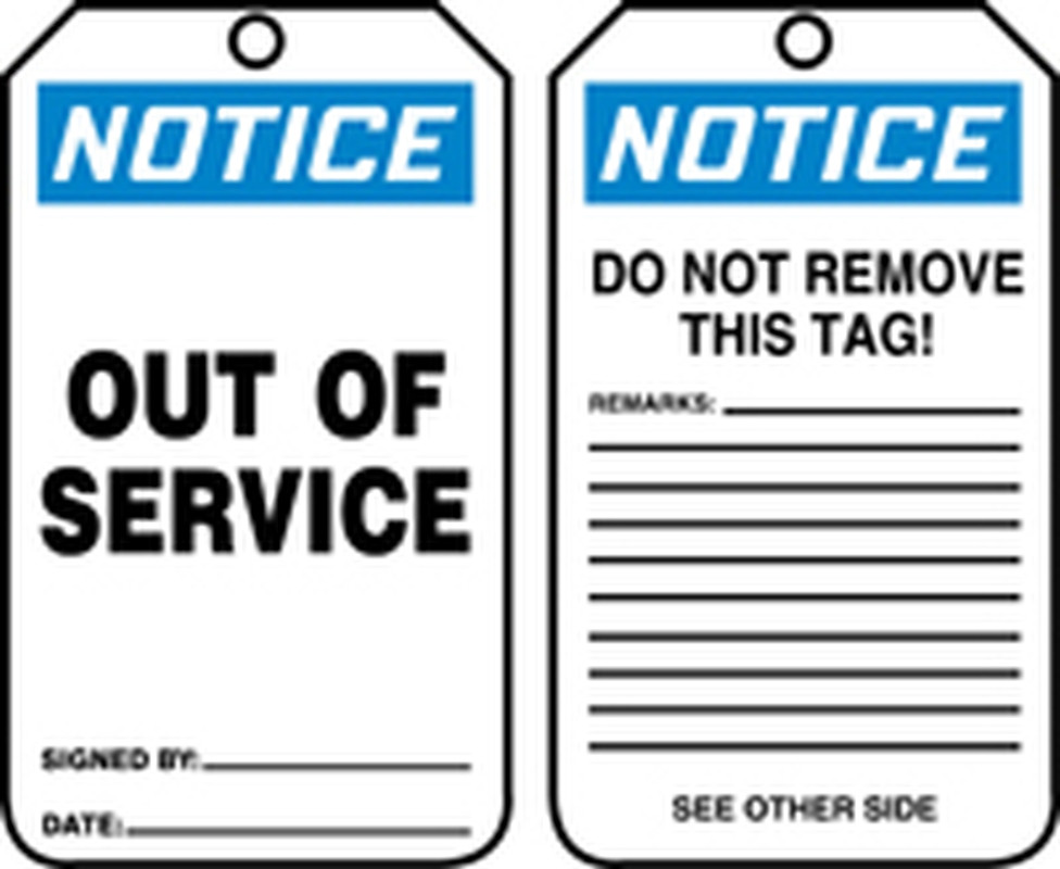 Out of Service- Safety Tag - 25/PK
