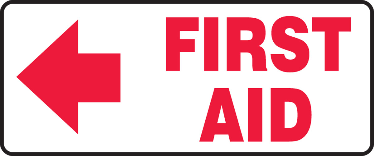 First Aid Sign with Left Arrow Sign 7" x 17" Plastic