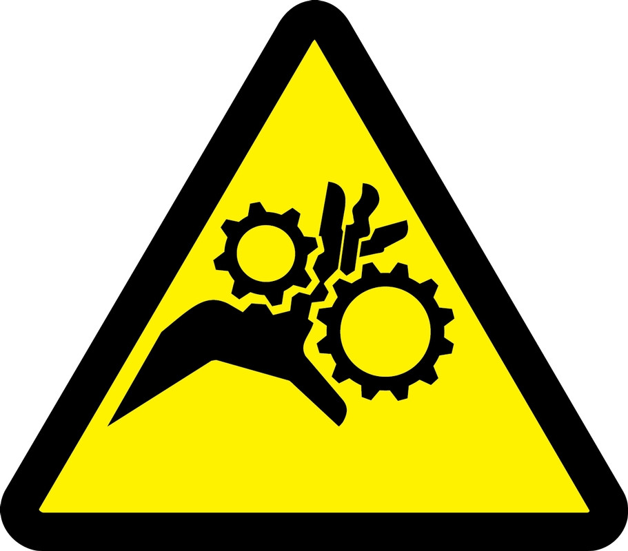 ISO Warning Safety Sign- Gear Entanglement Hazard - Adhesive Vinyl - 6''