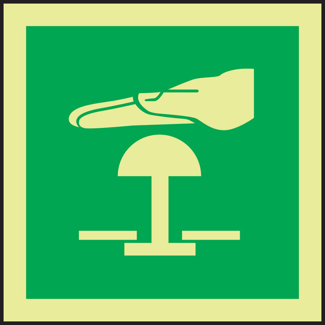 Emergency Stop IMO Sign glows in the dark for visibility.