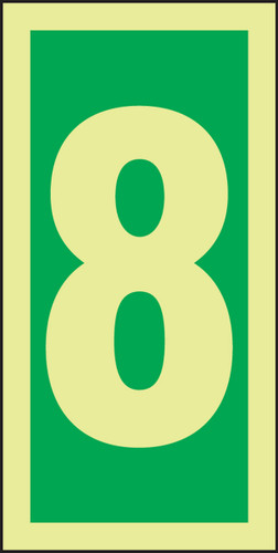 Number 8 IMO Sign glows in the dark in low light areas