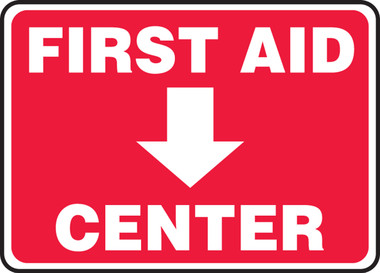 First Aid Center Sign provides direction to first aid kit