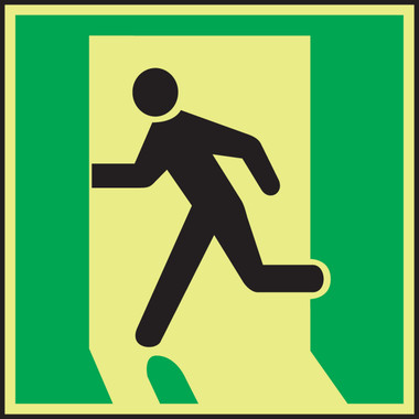 Exit Left IMO Sign glows in the dark for visibility.