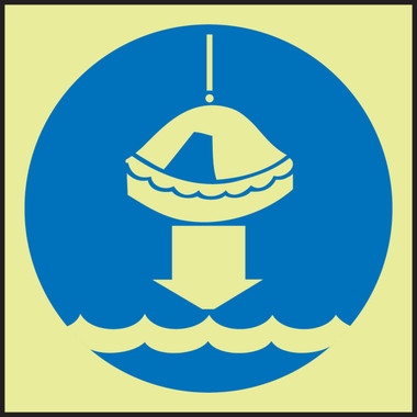 Lower Life Raft To Water IMO Sign 6" x 6" Dura Lumi Glow Adhesive