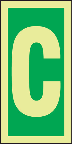 Letter C IMO Sign glows in the dark for visibility.