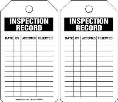 IInspection Record - 5 3/4" x 3 1/4" - PF Cardstock - 25/PK - Safety Tag