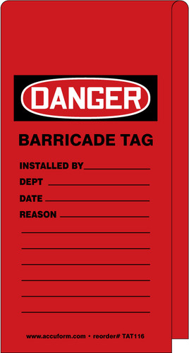 Danger Barricade Tag - 12" x 3 1/8" - 25/PK - Wrap N' Stick