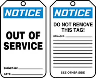 Out of Service- Safety Tag - 25/PK