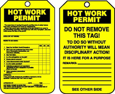 Hot Work Permit- 5 3/4" x 3 1/4" - PF Cardstock - 25/PK - Safety Tag ...