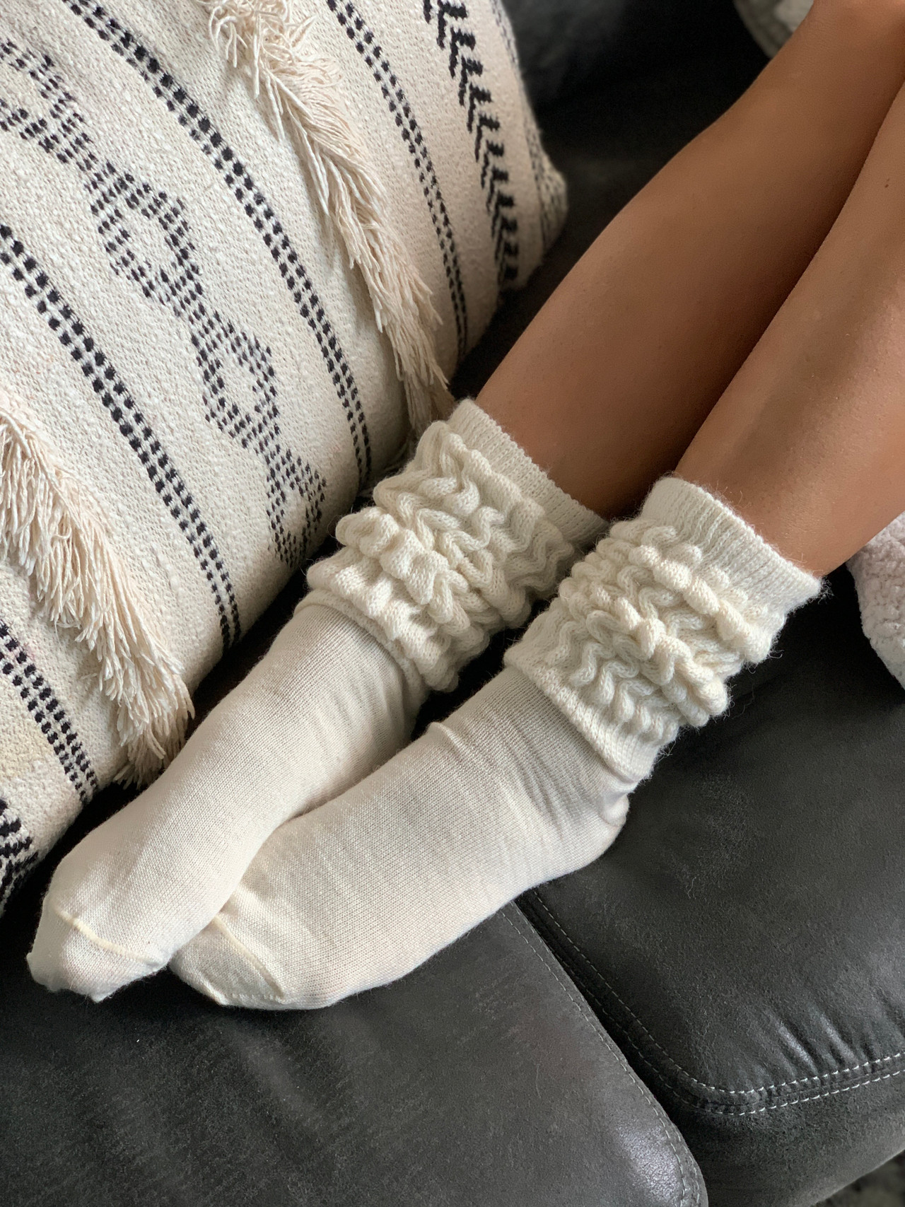 Scrunchy Slouch Socks - Off White | Warrior Alpaca Socks