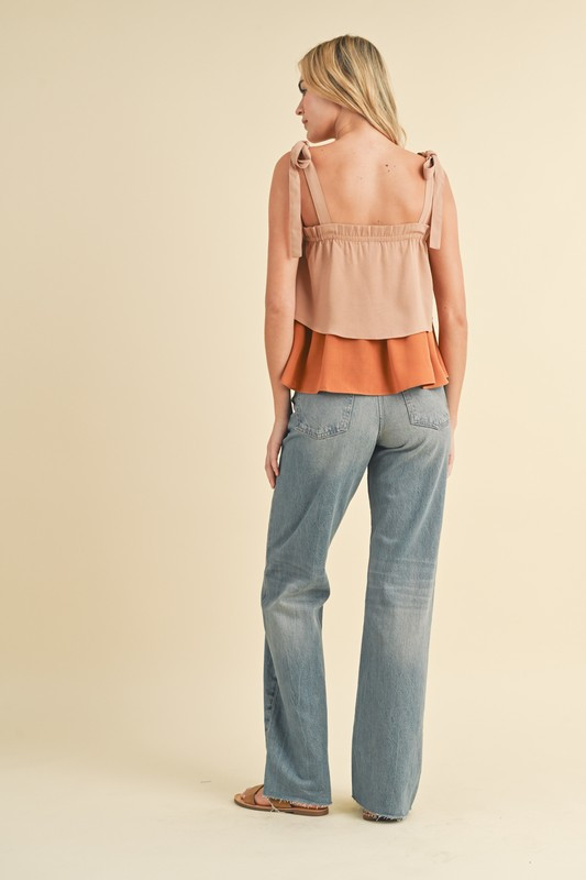 Burnt Orange Colorblock Top - Longhorn Fashions