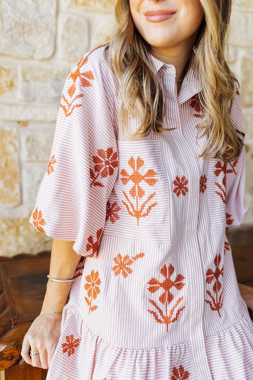 Kade Dress Burnt Orange Embroidery - Longhorn Fashions