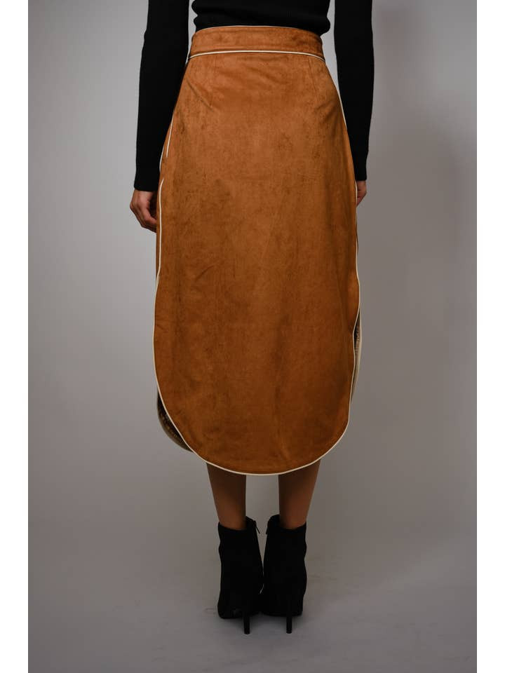 Suede Embroidered Midi Skirt