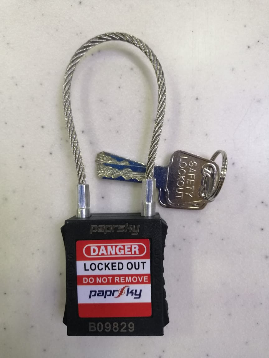Lockout LOTO Padlock Black Thin wire shackle - Loto locks