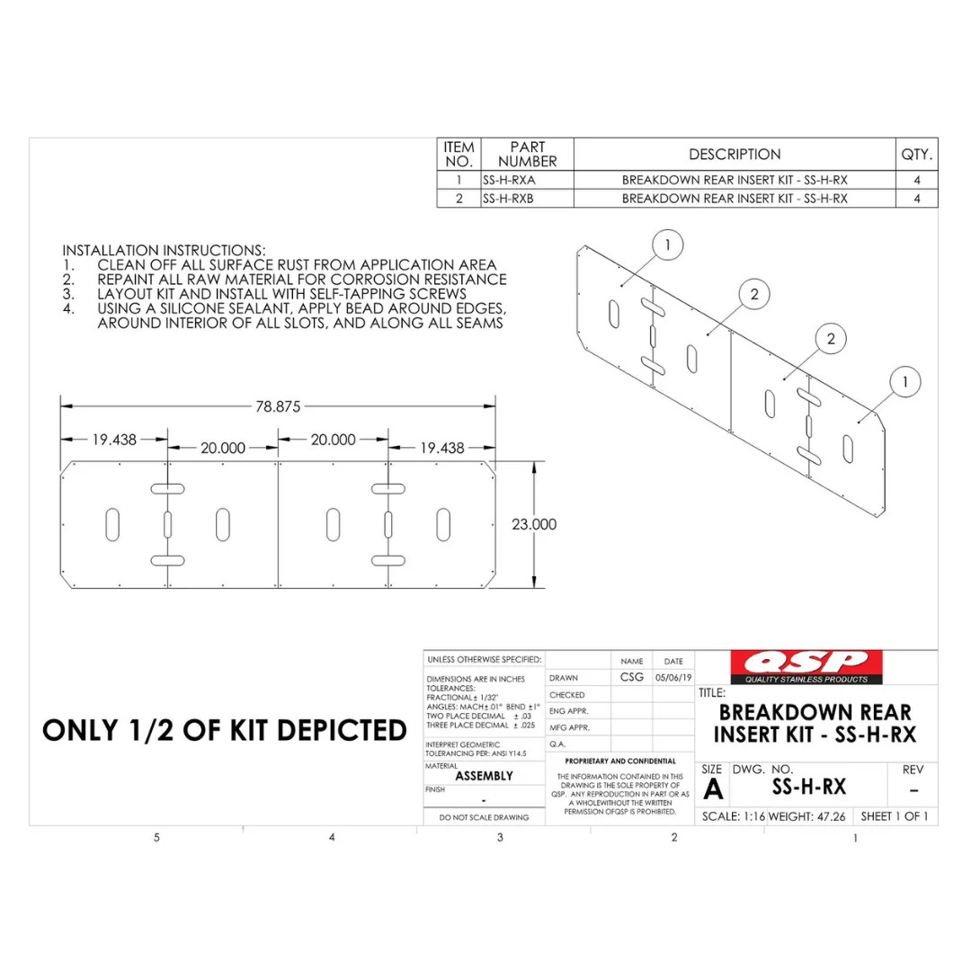 QSP-SS-H-RX-A SS Insert kit for Rear Slip Plate of an RX Rack
