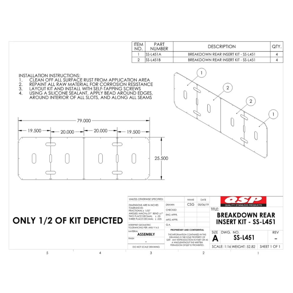 QSP-SS-H-L441 1 set of 2 SS Inserts for Hunter L441 RSP