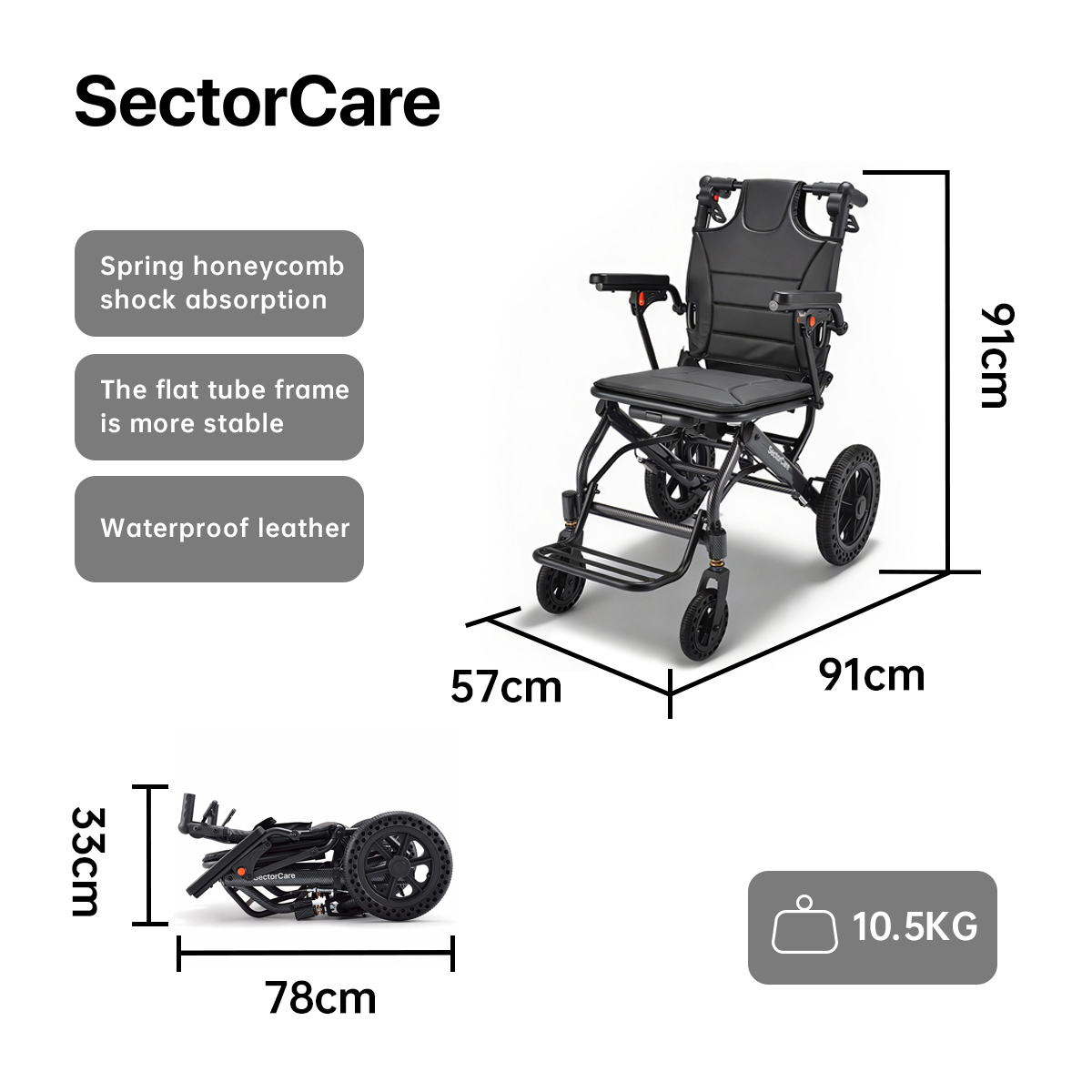 SectorCare Portable Wheelchair | Ultra Lightweight & Foldable Travel ...