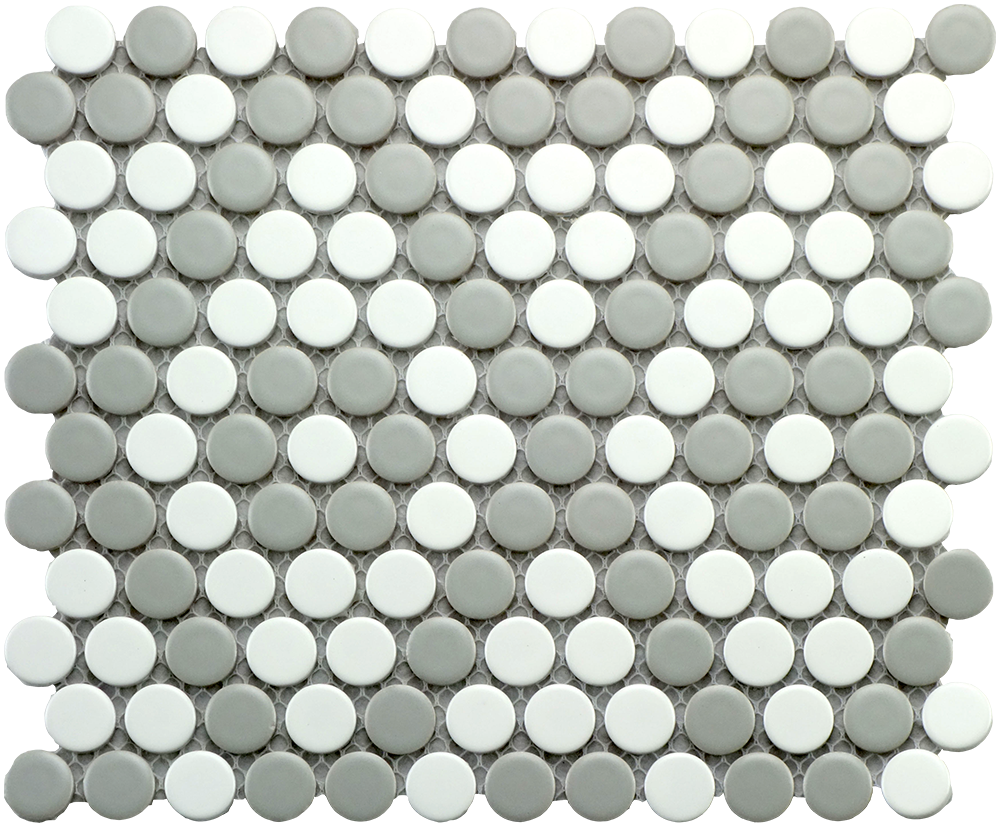 CC Mosaics Matte Gray and White Penny Round Mosaic 9x10 Sheet - Tiles ...