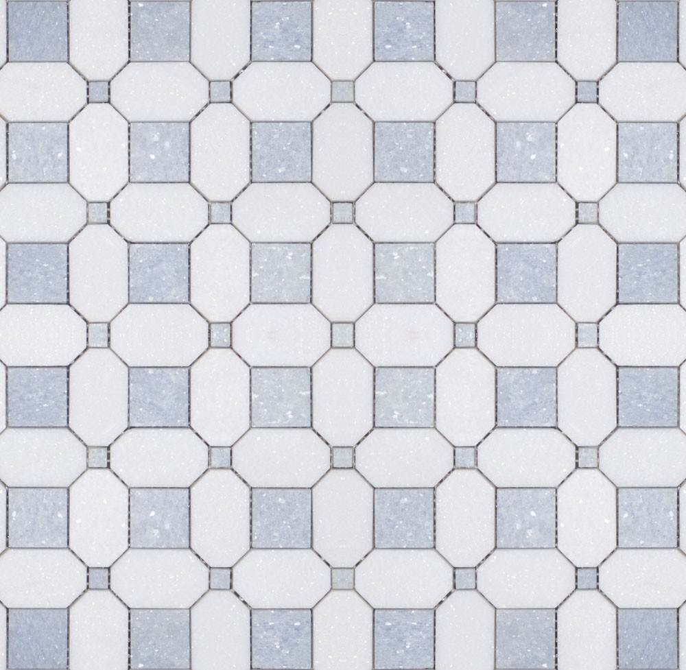 Manhattan Thassos & Blue Celeste Polished Square Dot Mosaic - Tiles ...