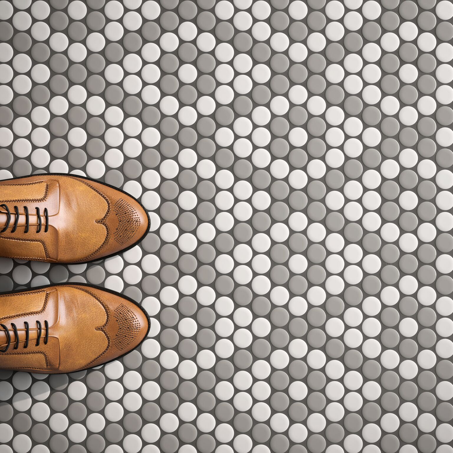 CC Mosaics Matte Gray and White Penny Round Mosaic 9x10 Sheet - Tiles ...