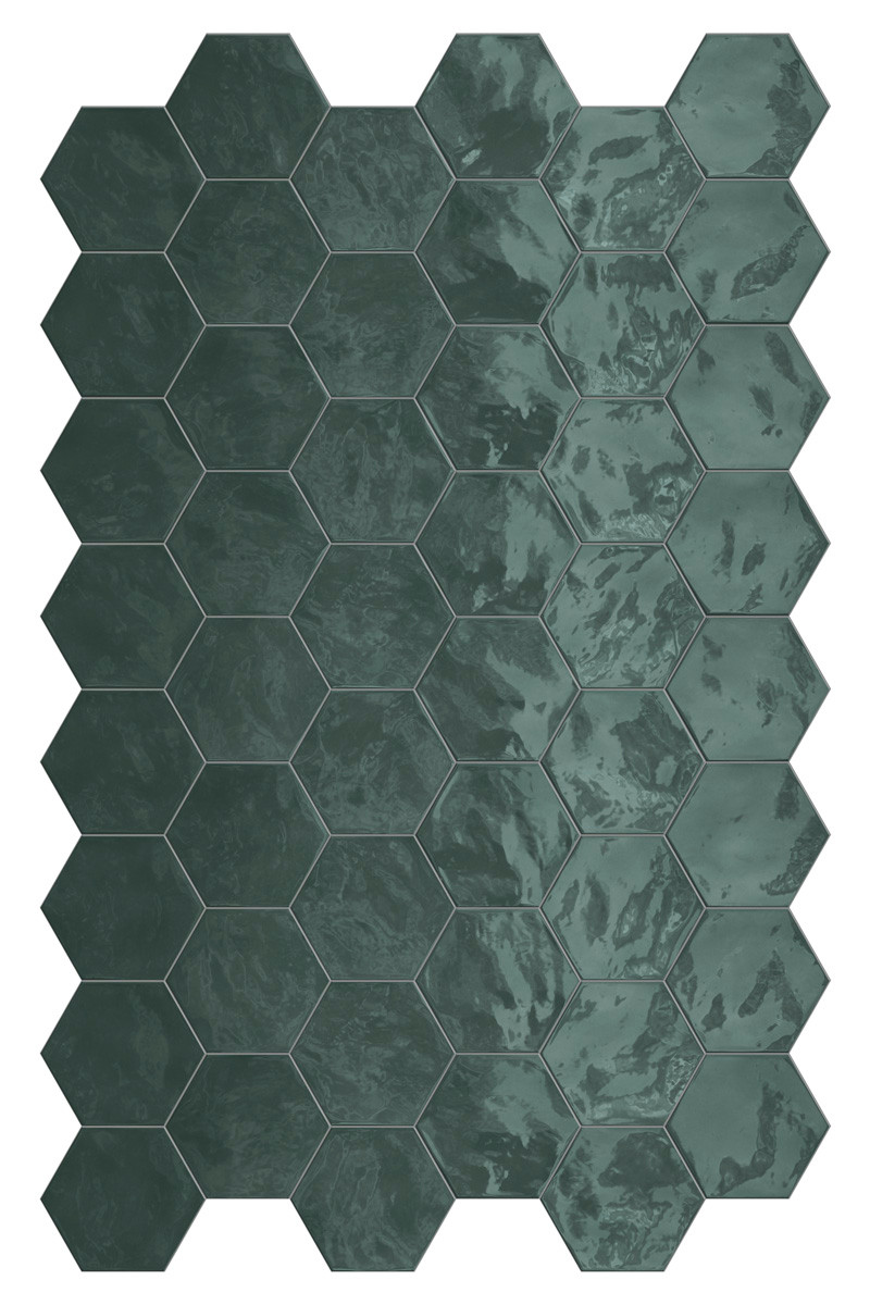 Hexa Green Echo Glossy Hexagon Wall Tile 6x7 - Tiles Direct Store