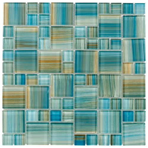 Splash Neptune Blocks Emerald Mixed Mosaic 12x12Sheet - Tiles Direct Store