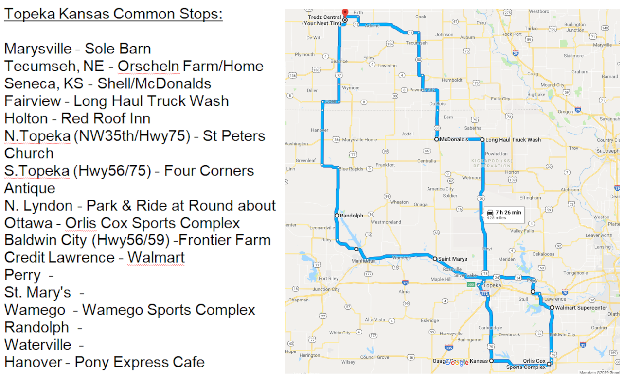 Free Tire Delivery Route in Kansas near Topeka