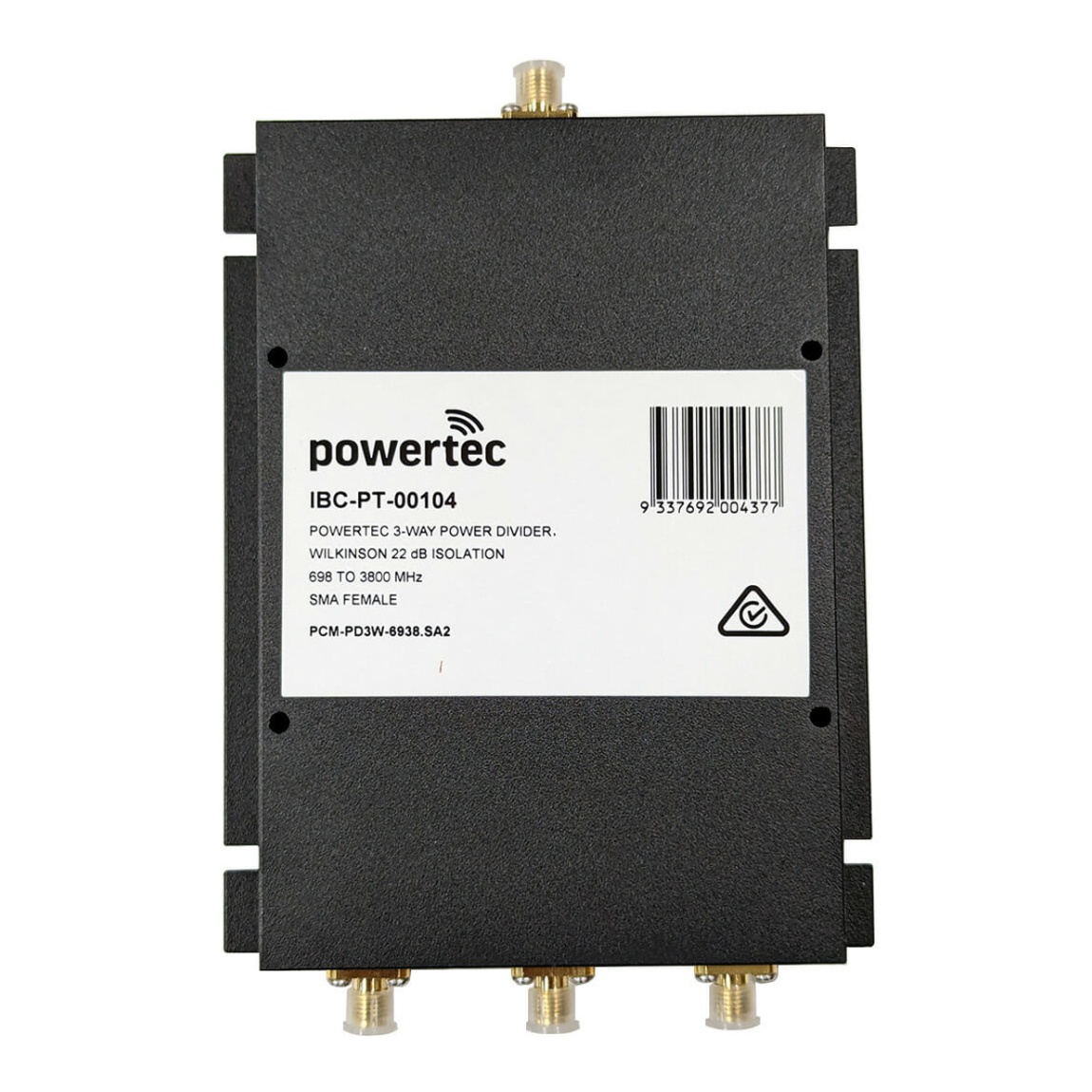 Powertec RF Power Divider 3-Way, 698 to 3800 MHz, SMA Female, Wilkinson ...