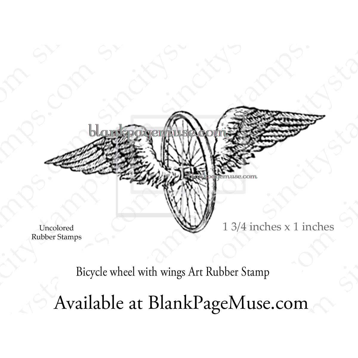 Bicycle wheel with wings art rubber stamp SC0068-02