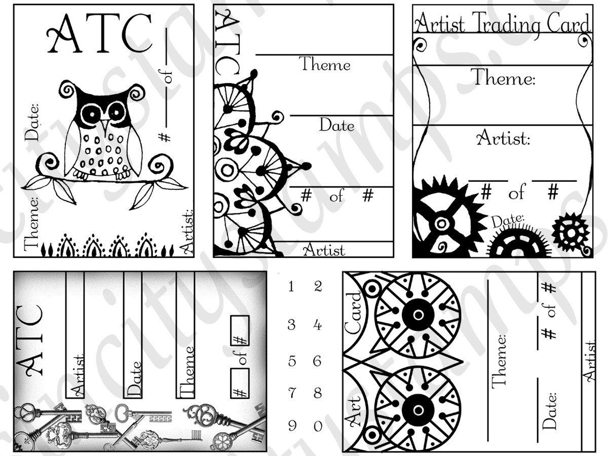 ATC Artist Trading Card Label Rubber Stamp Sheet Set SC83 Michelle Frae ...