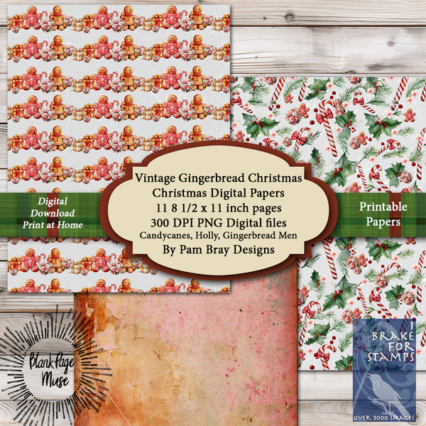 Vintage Gingerbread Christmas Papers - Festive Holiday Printables ...