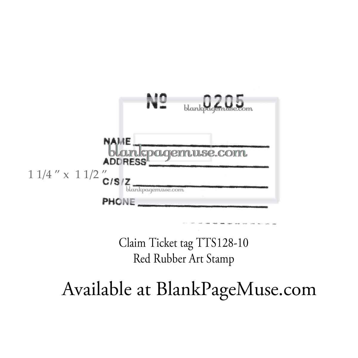 Claim Ticket Tag Art Rubber Stamp TTS128-10 - Blank Page Muse Art ...
