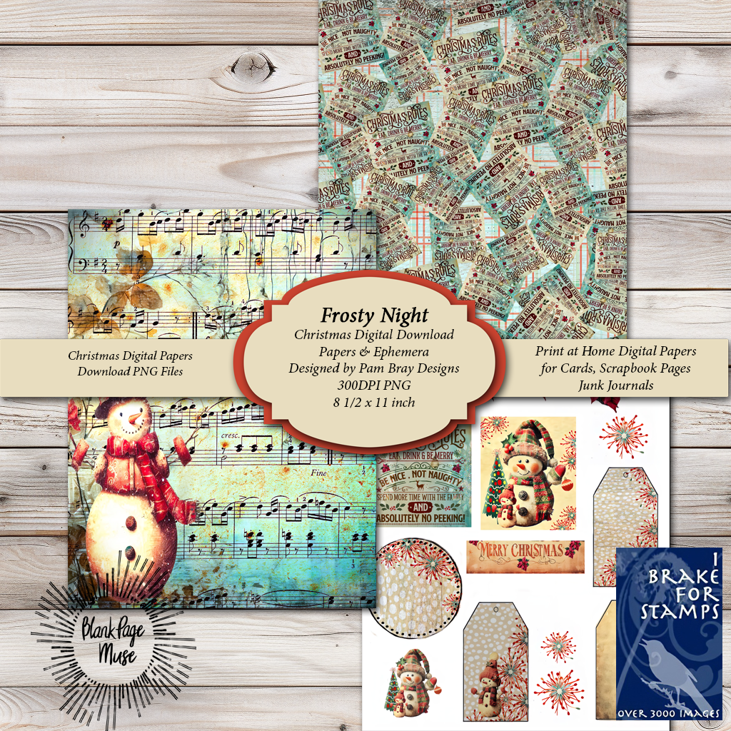 Digital Download Frosty Night Christmas Printable Papers, Ephemera for ...