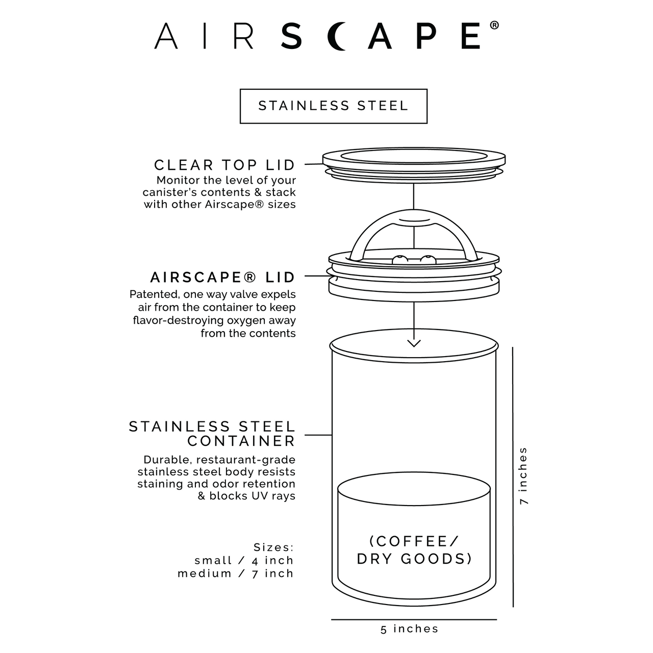 Airscape Coffee and Food Storage Container – Classic - 7" MEDIUM ...