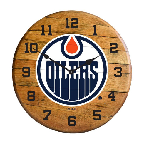 Edmonton Oilers Oak Barrel Clock, 630-4013
