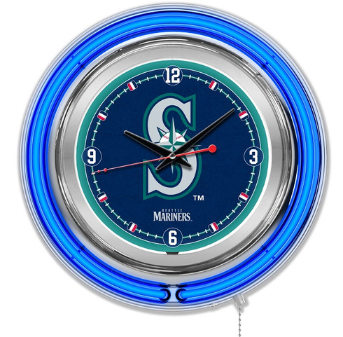 15" Seattle Mariners Double Neon Wall Clock, Holland, Clk15MLBSea