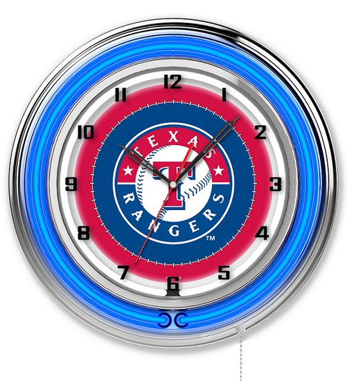 Texas Rangers 19" Double Neon Wall Clock, Holland Bar Stool Co, Clk19MLBTex