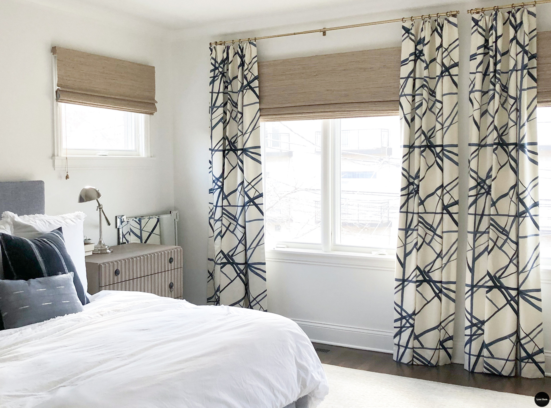Kelly Wearstler Channels Custom Drapes - Shown in Periwinkle/Oat
