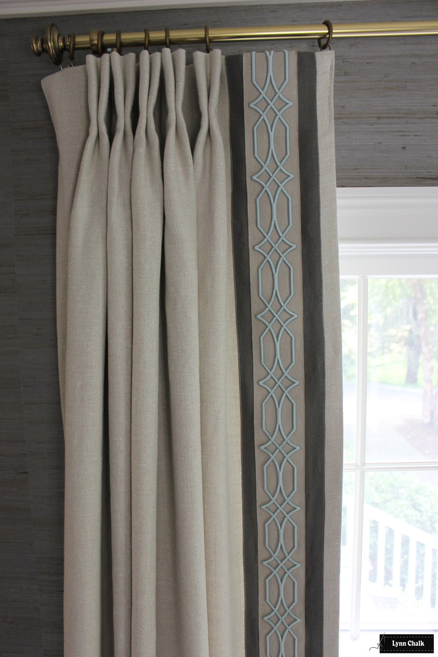 Dining Room featuring Linen Drapes with Border and Trim