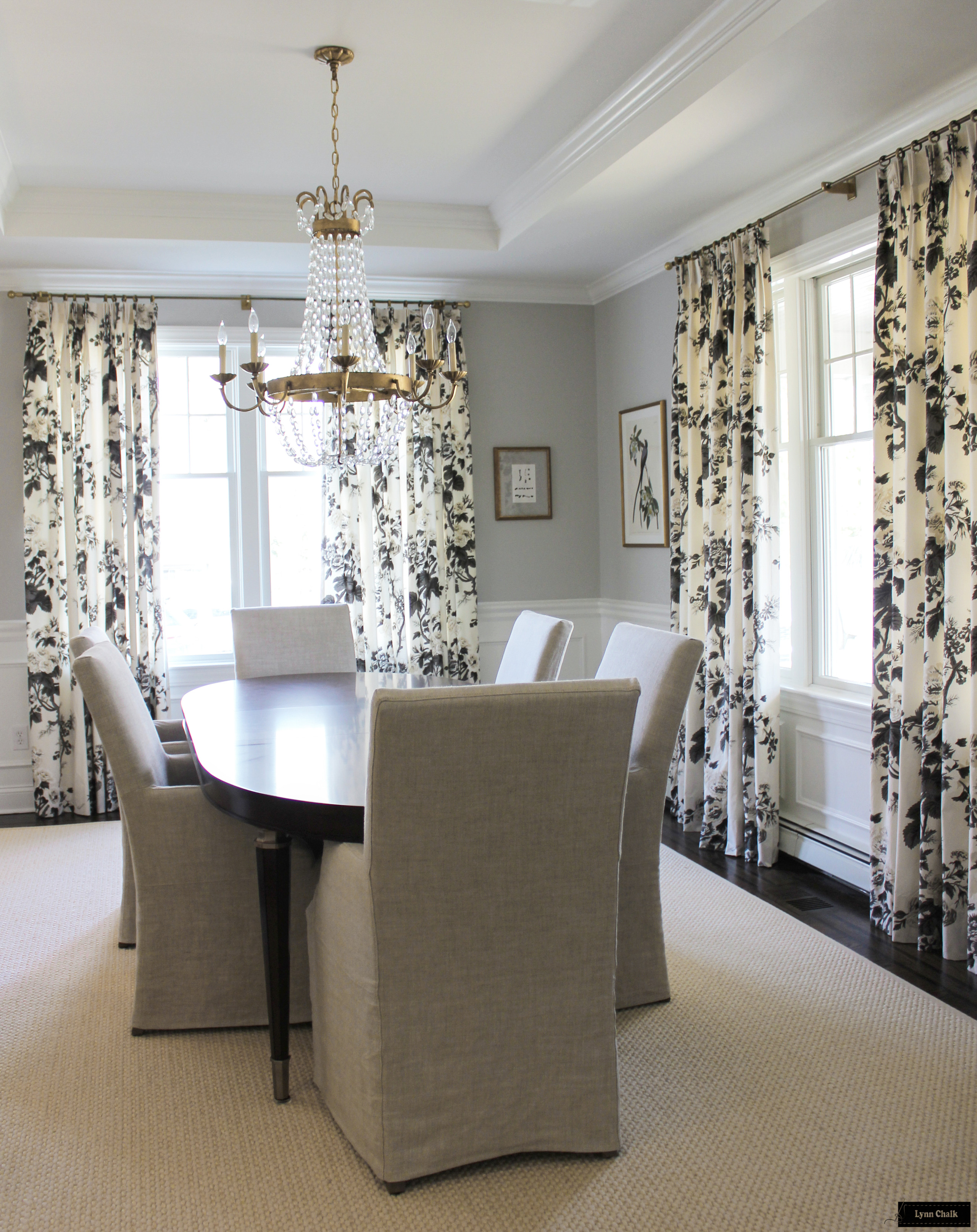 Schumacher Pyne Hollyhock Print Pinch Pleated Drapes