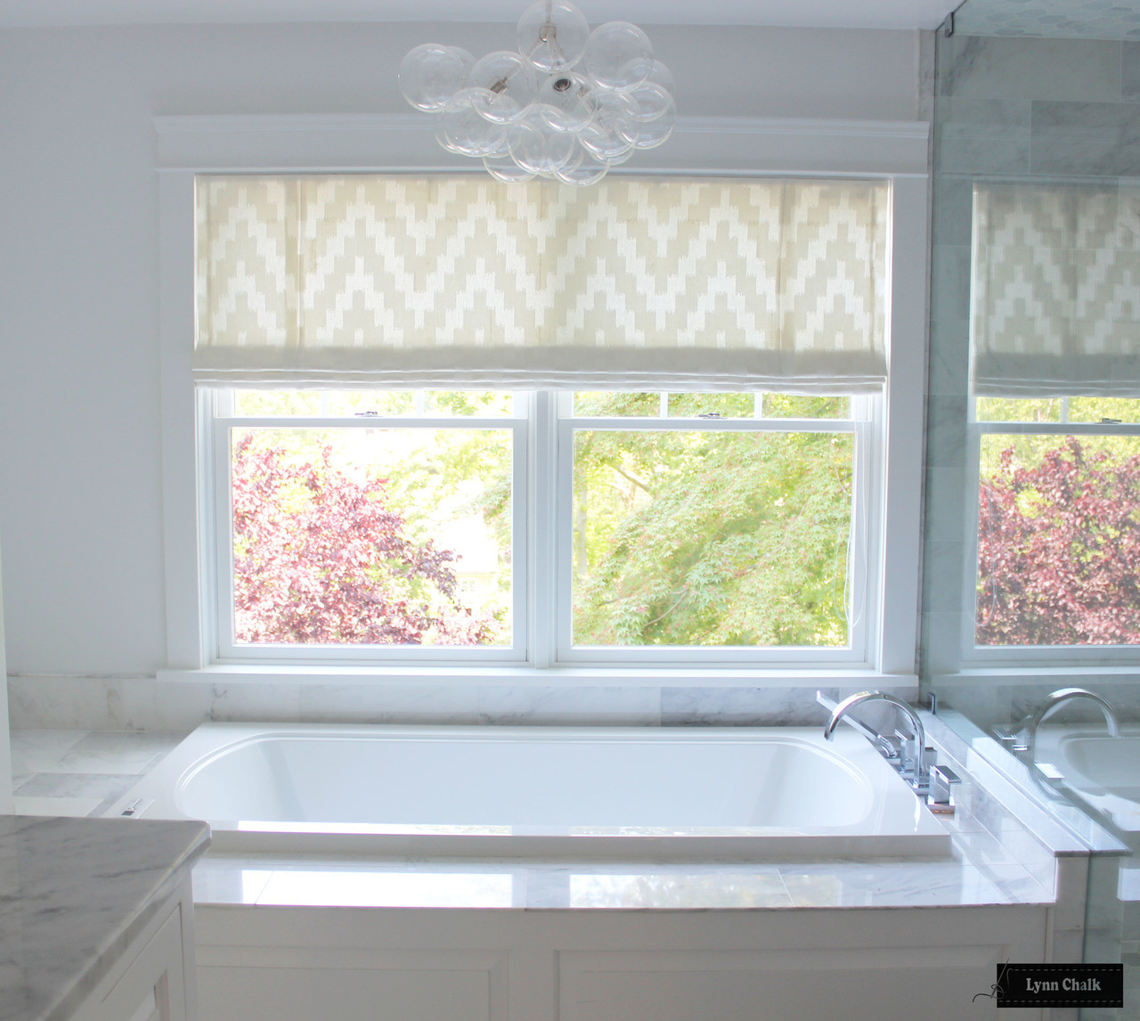Double Wide Sheer Roman Shade in Master Bathroom