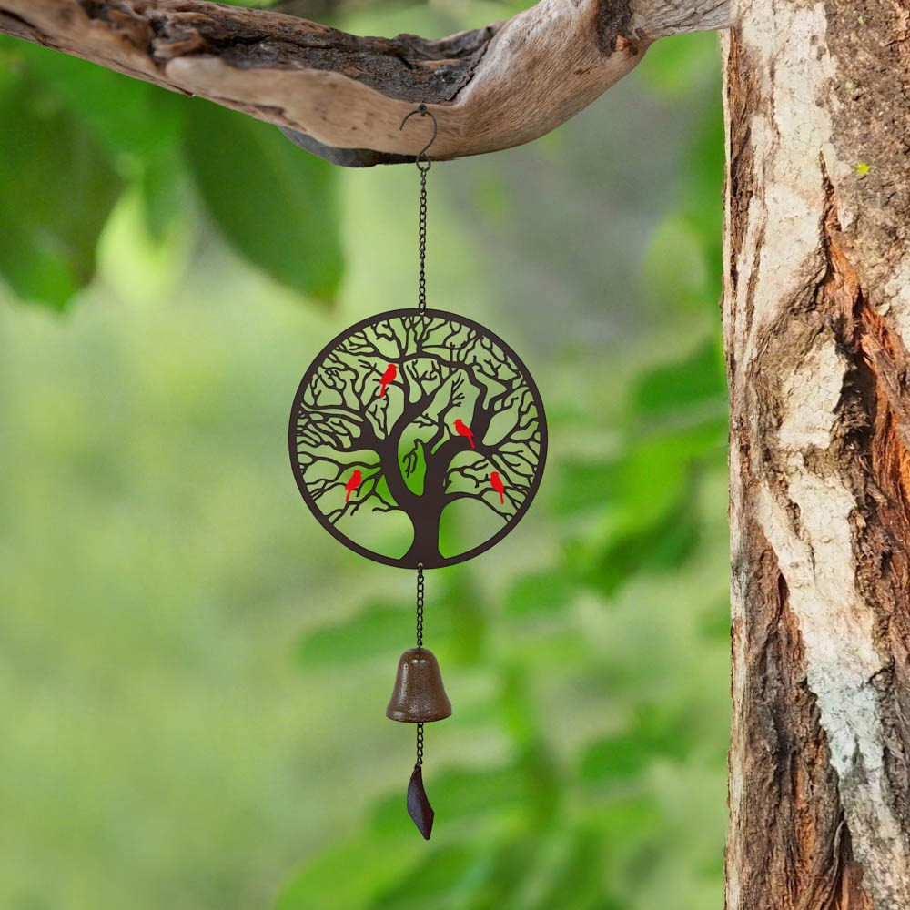 Metal Cardinal Tree of Life Hanging Bell