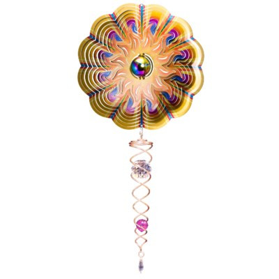 Small Wind Spinner 6.5" w/Small Crystal Twister GOLD SUN w/gazing ball