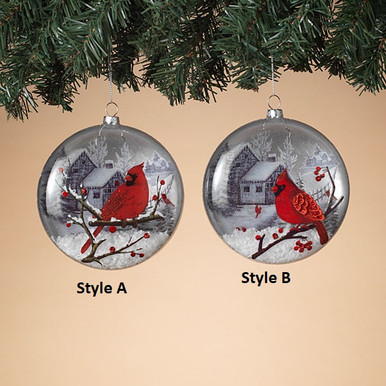 5.5"H Cardinal Glass Disc Ornament