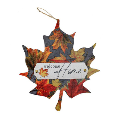 Wood Welcome Fall Leaf Sign