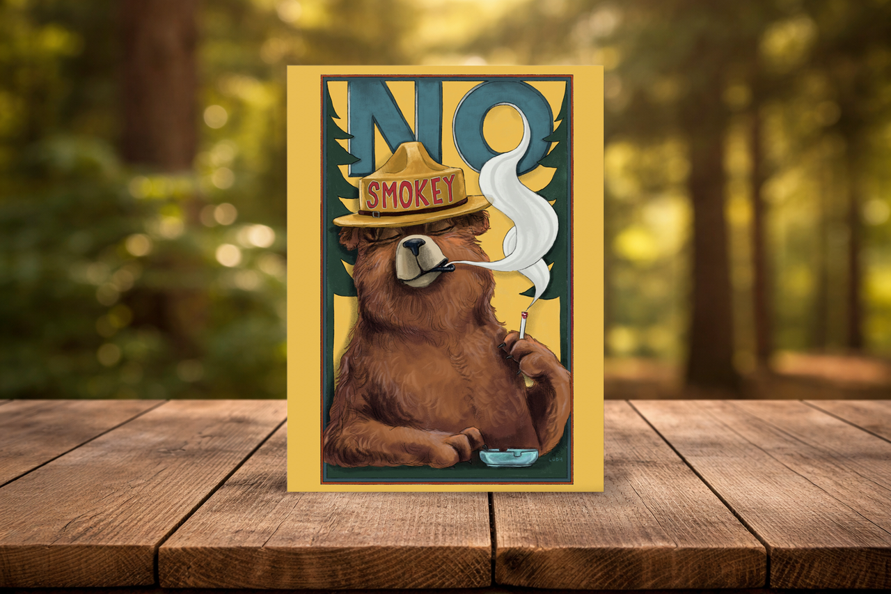 No Smokey Greeting Card | Illustrated Bear Art Card by Mark Lüdy