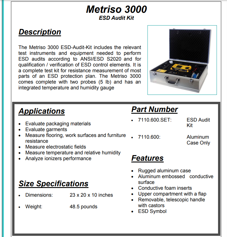 ESD Audit Kit With METRISO® 3000 - 7110.600.SET | statictek.com ...