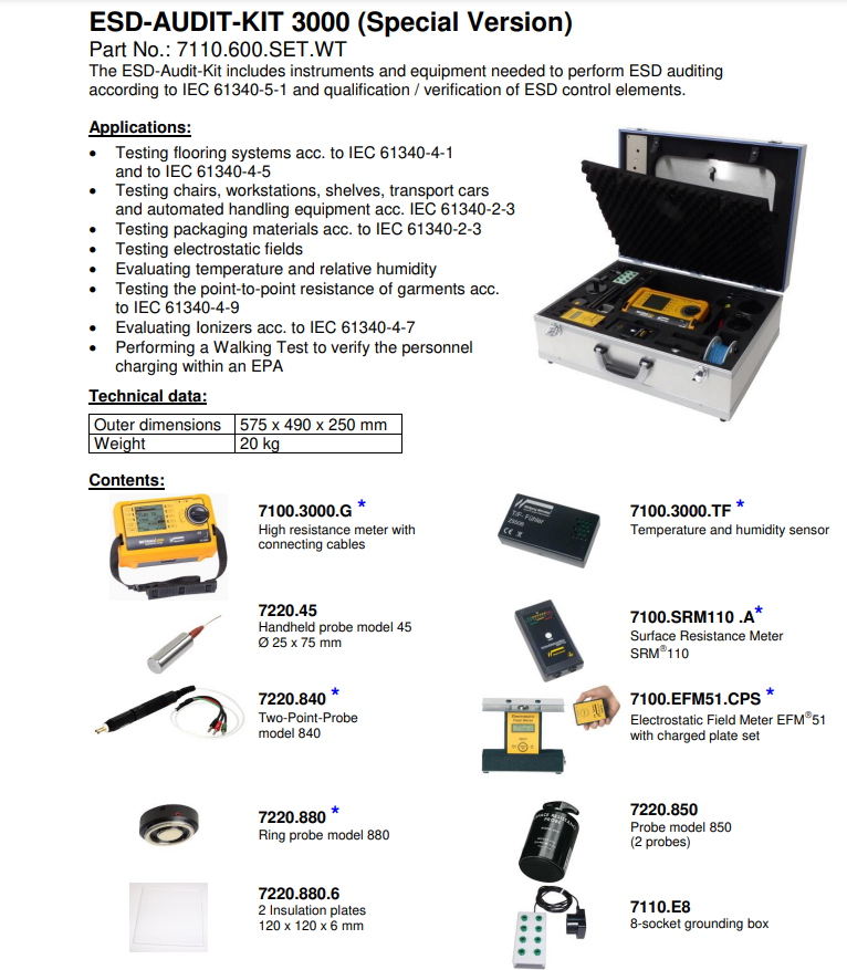 ESD Audit Kit With METRISO® 3000 with Walking Test - 7110.600.SET.WT ...