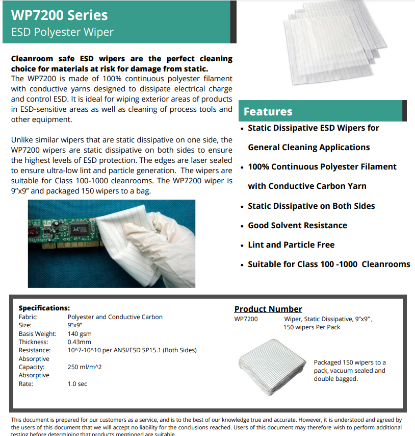 Cleanroom Safe ESD Wiper | WP7200 | statictek.com | Statictek.com