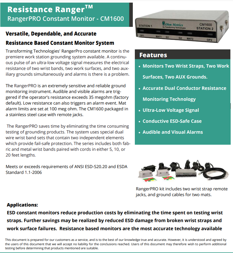 Dual Conductor Resistance Monitor - CM1600 | statictek.com | Statictek.com